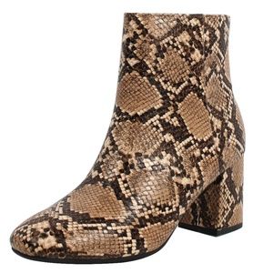 Shoes | Toffee Snake Square Toe Mid Block Heel Ankle Boot | Poshmark
